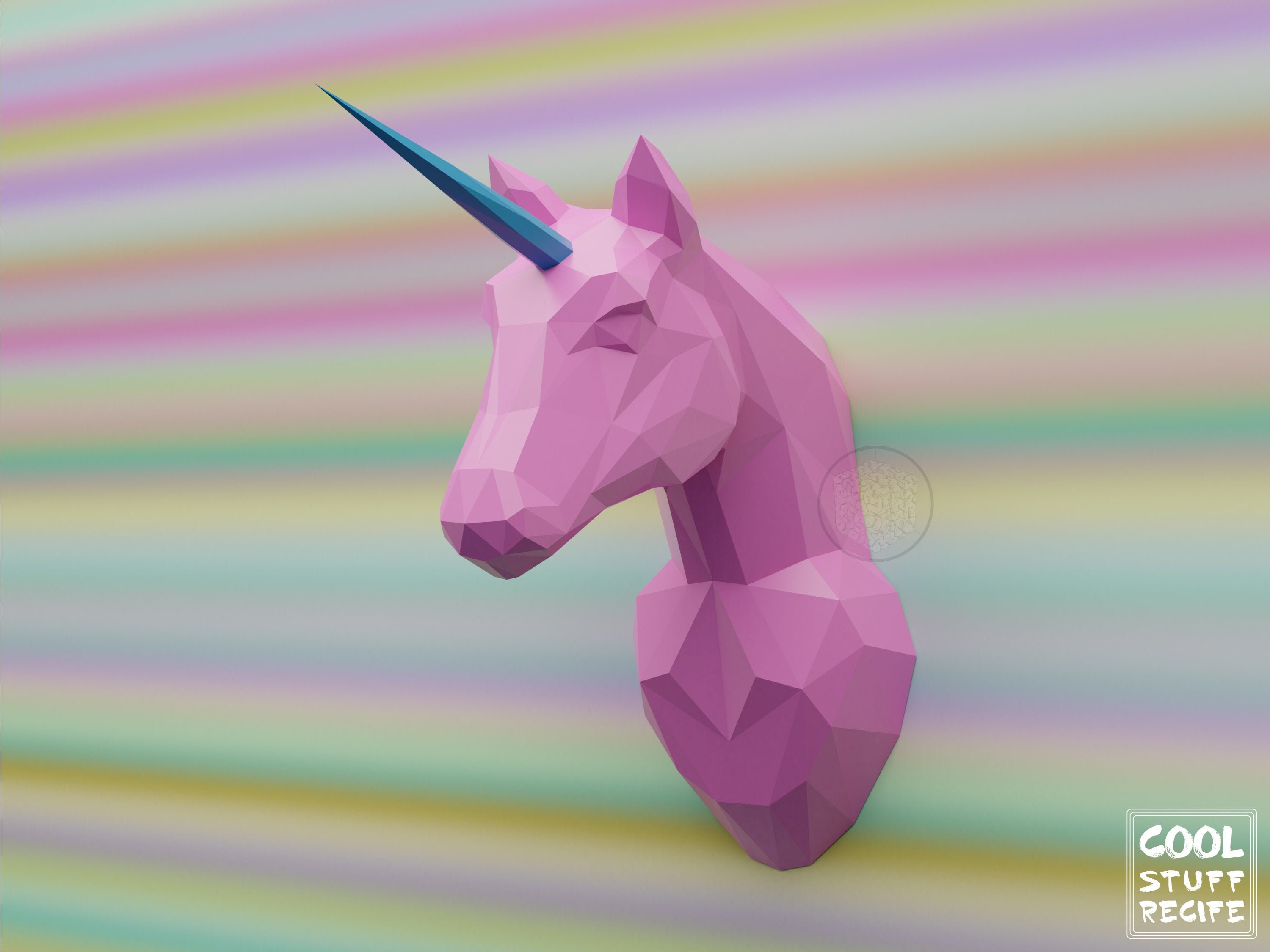 DIY 3D Unicorn Head Paper Model, Unicorn Paper 3D, Low Poly Unicorn ...