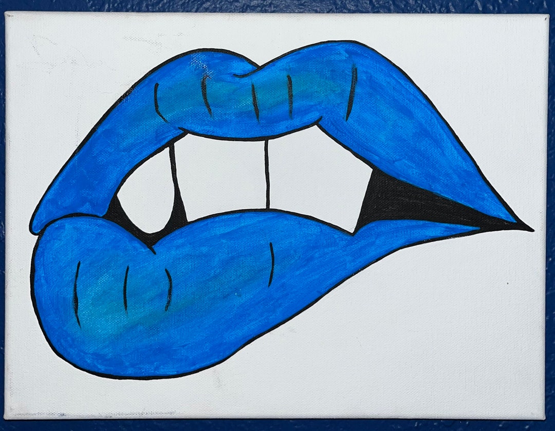Blue Lip Biting Painting - Etsy