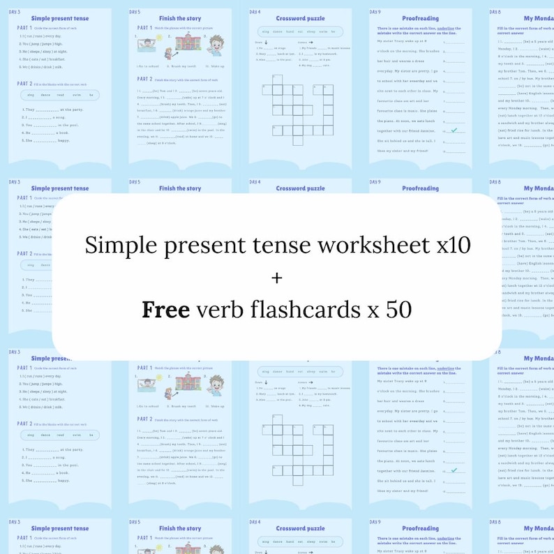 Printable Simple Present Tense Worksheet for Kids A1 Level | Fill in the Blank | Proofreading ...