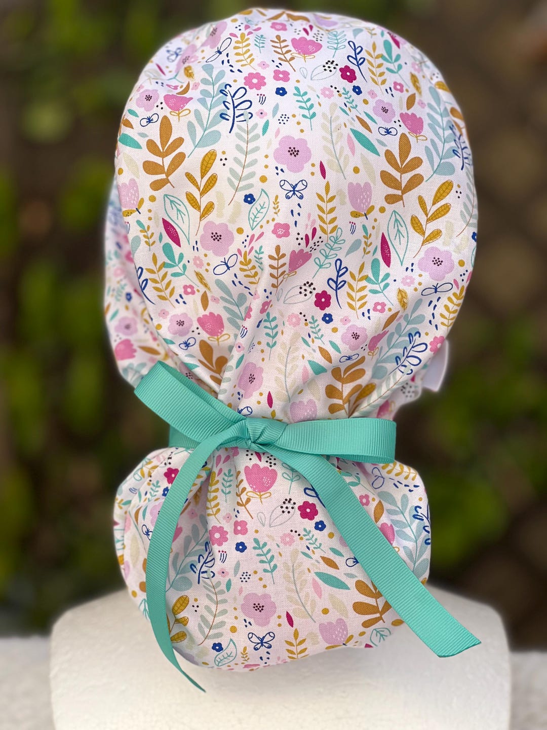 Spring Floral Ponytail Scrub Cap, Satin Lined Scrub Cap, Surgical Cap ...