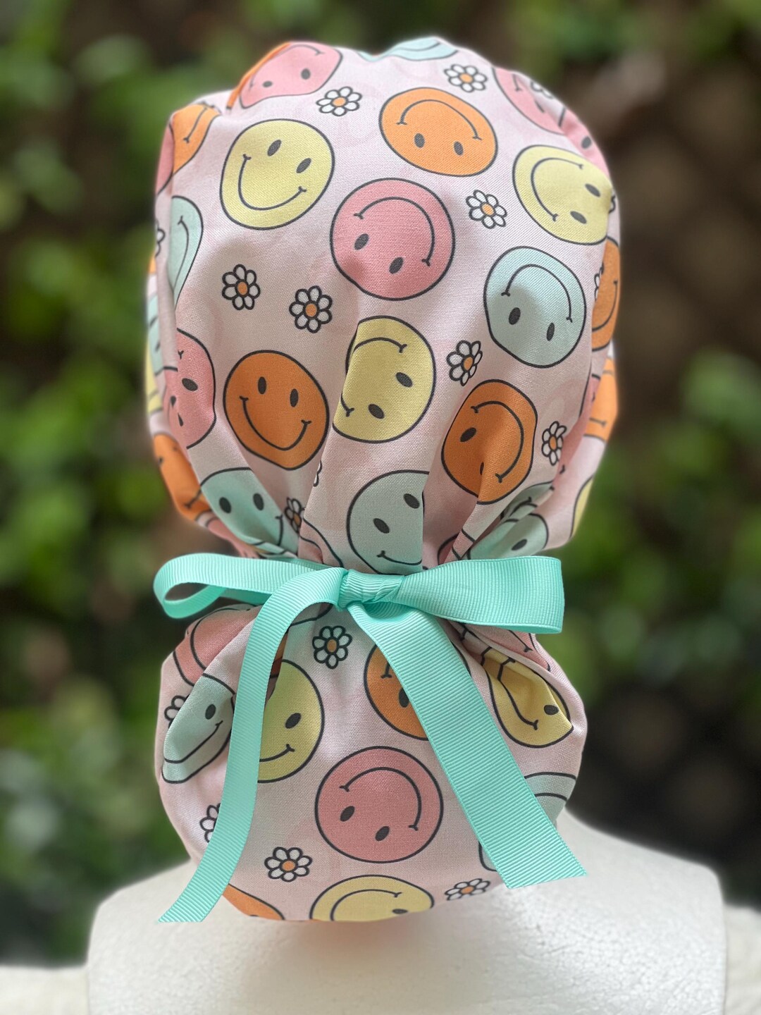 Retro Smiley Face Scrub Cap, Ribbon Scrub Cap, Nurse Anesthesiologist ...
