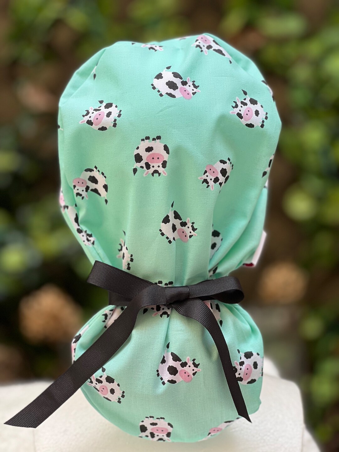 Cow Print Ponytail Scrub Cap, Scrub Cap With Buttons, Surgical Cap With ...