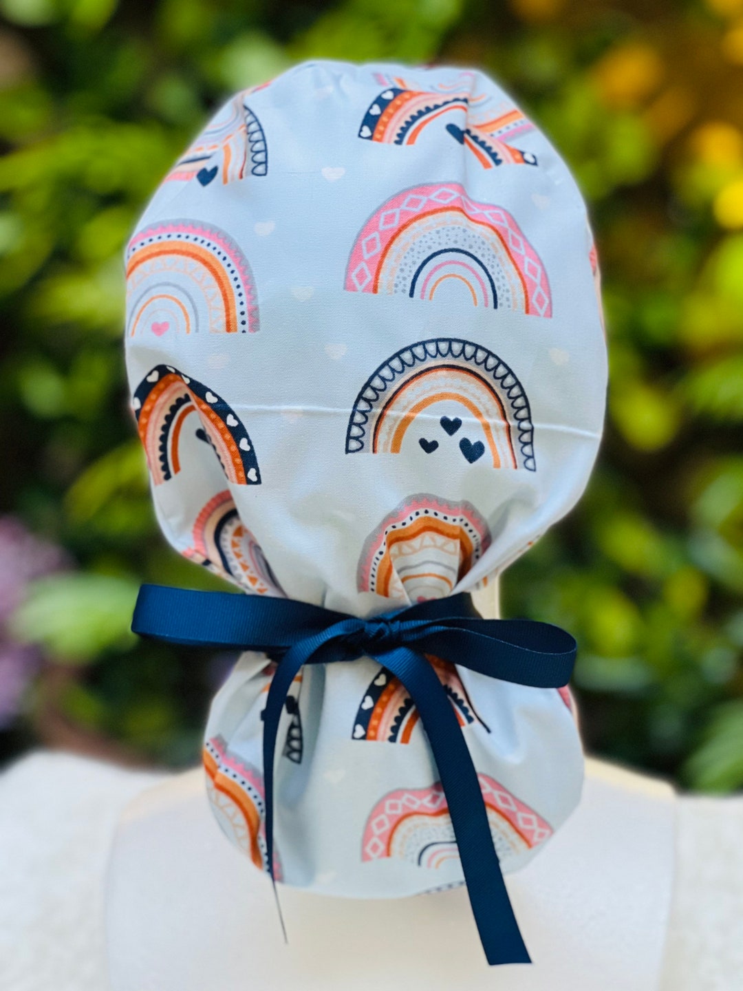 Boho Rainbow Scrub Cap With Satin Lining, Ponytail Scrub Cap With ...