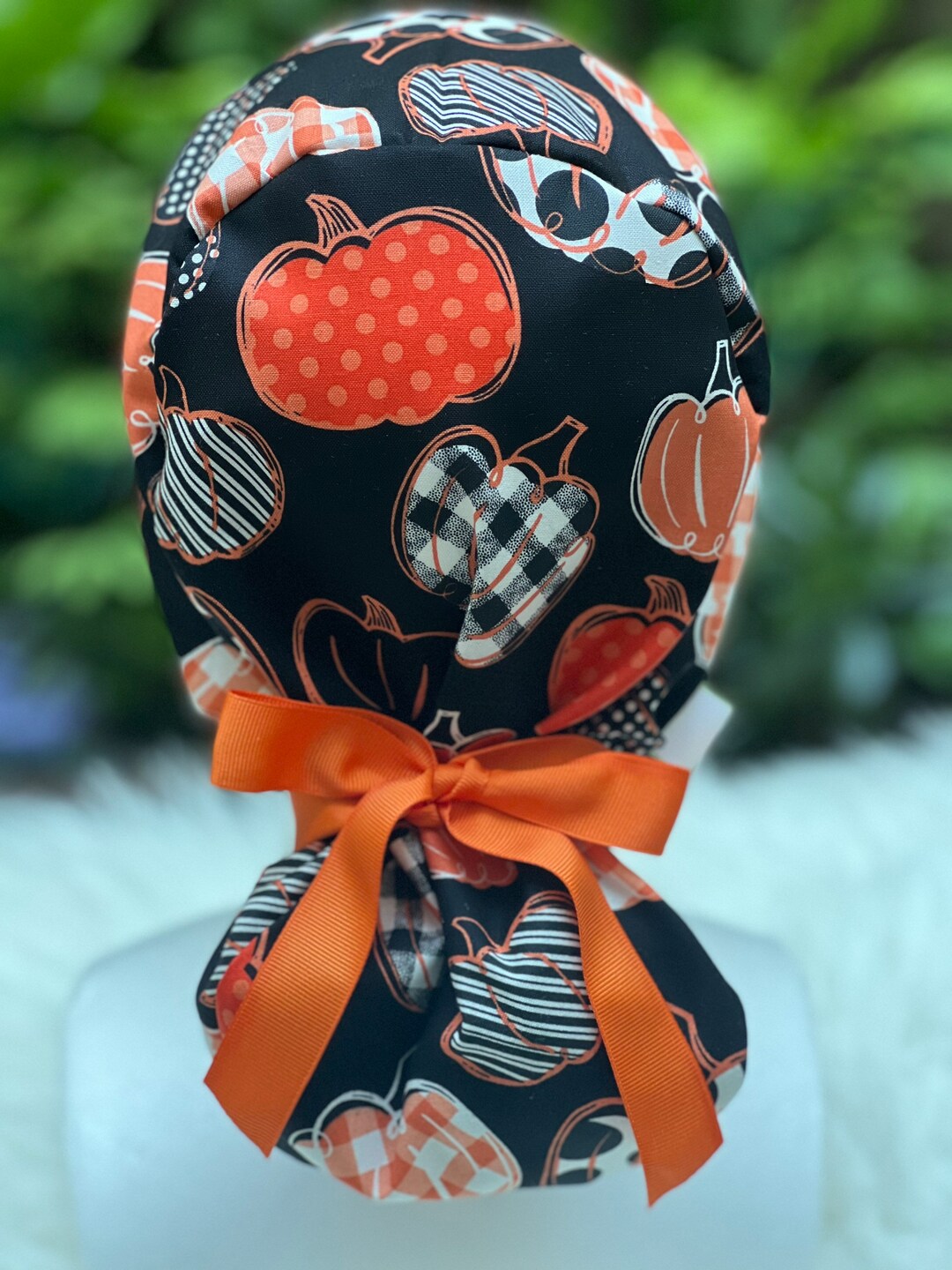 Fall Scrub Cap, Pumpkin Scrub Cap, Autumn Scrub Cap, Ponytail Scrub Cap ...