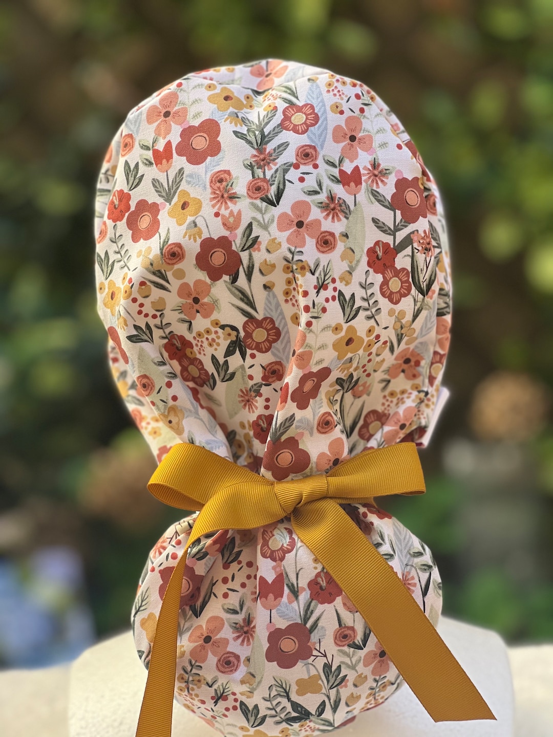 Boho Flowers Scrub Cap With Satin Lining, Ponytail Scrub Cap With ...
