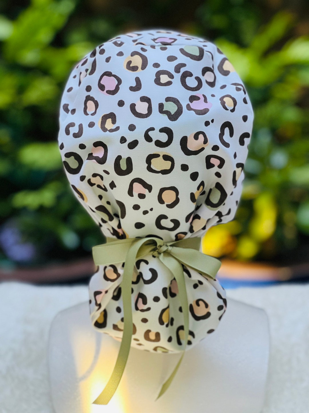 Pastel Leopard Scrub Cap With Satin Lining, Ponytail Scrub Cap With ...