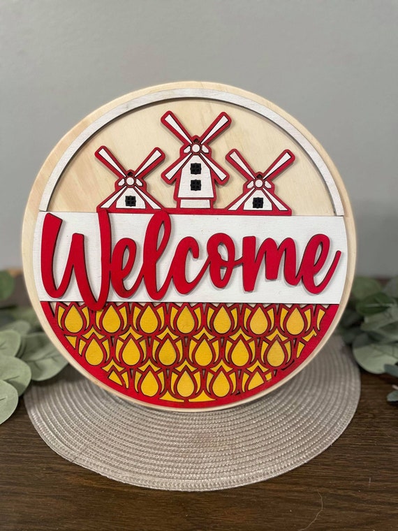 Welcome Sign dutch Tulips and Windmills Digital | Etsy
