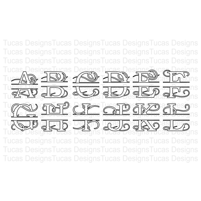 Split Letter Monograms Swirls - ALPHABET Full Bundle - 26 Letters ...