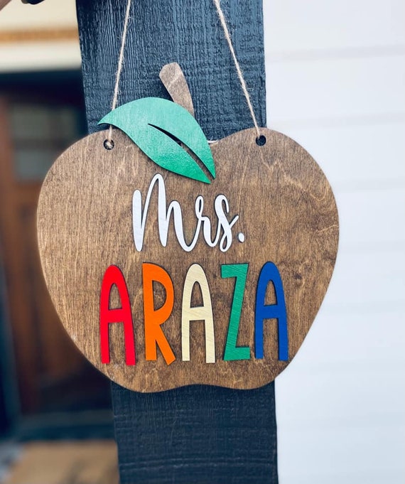 Teacher Apple Laser Sign School Mrs. Miss Mr. - Etsy