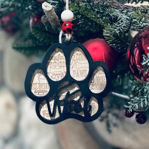 Woof | Paw Print | Score or Engrave | BUNDLE | Ornament | Personalize ...