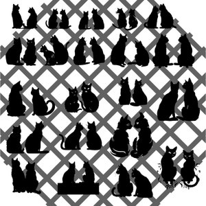 110 Cat Silhouette Bundle #1 W/commercial Use, Black and White, 55 ...