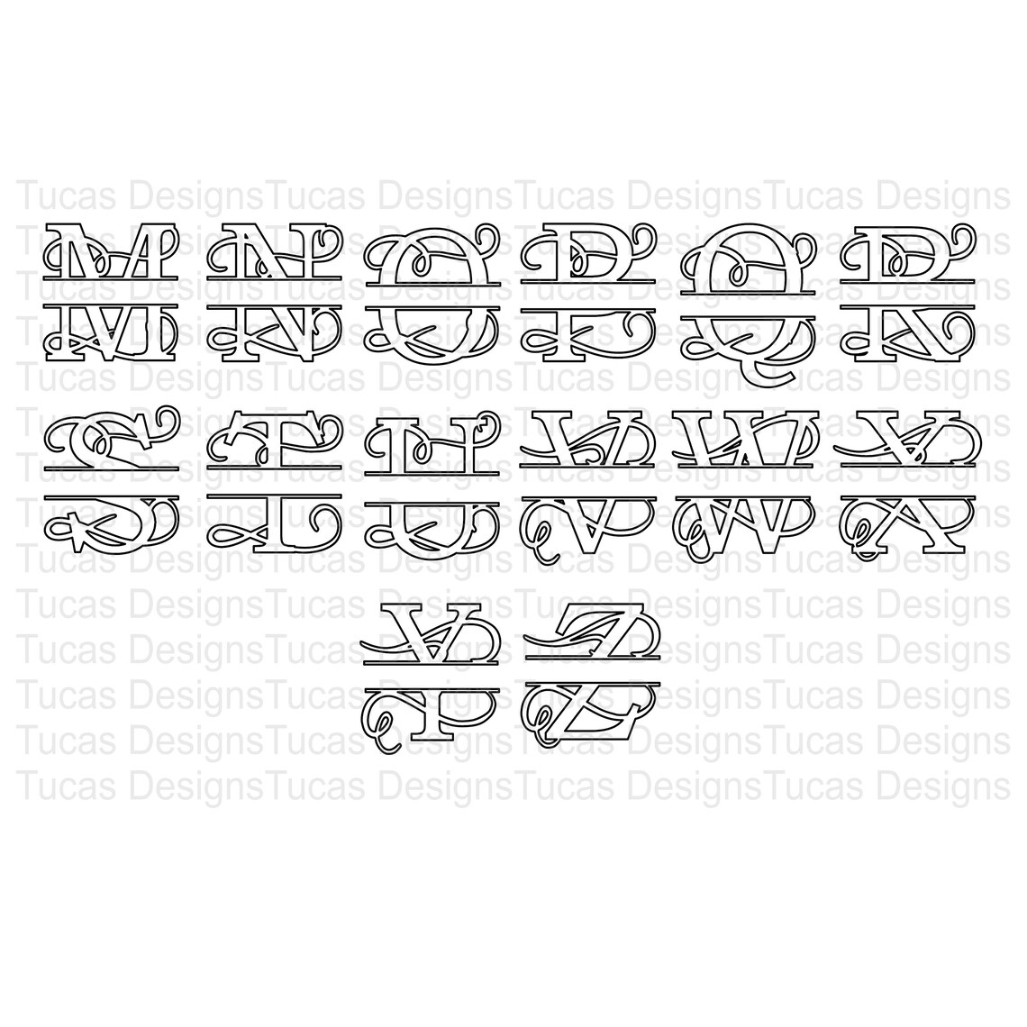 Split Letter Monograms Swirls - ALPHABET Full Bundle - 26 Letters ...