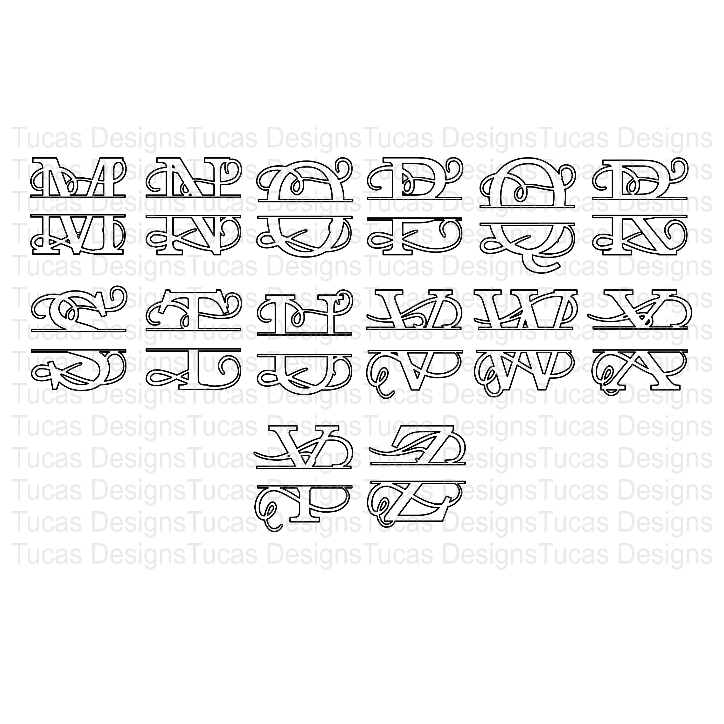Split Letter Monograms Swirls - ALPHABET Full Bundle - 26 Letters ...