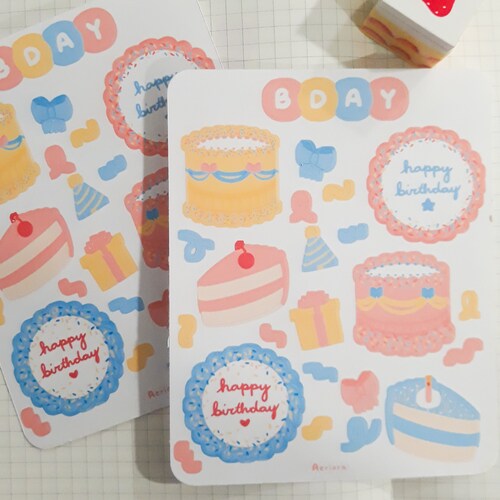 Birthday Sticker Sheet Birthday Cake Stickers Cake - Etsy