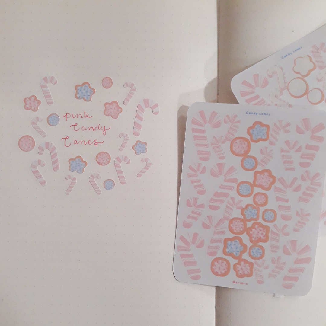 Pink Candy Canes Sticker Sheet | Mini Candy Cane Stickers | Pink Candy ...