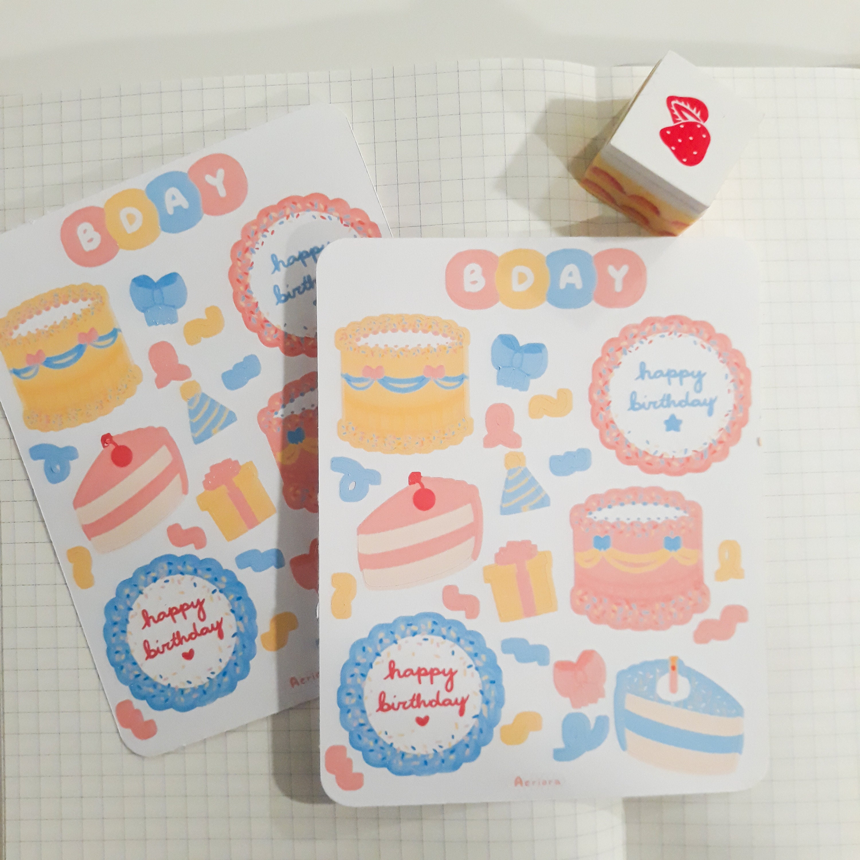 Birthday Sticker Sheet Birthday Cake Stickers Cake - Etsy