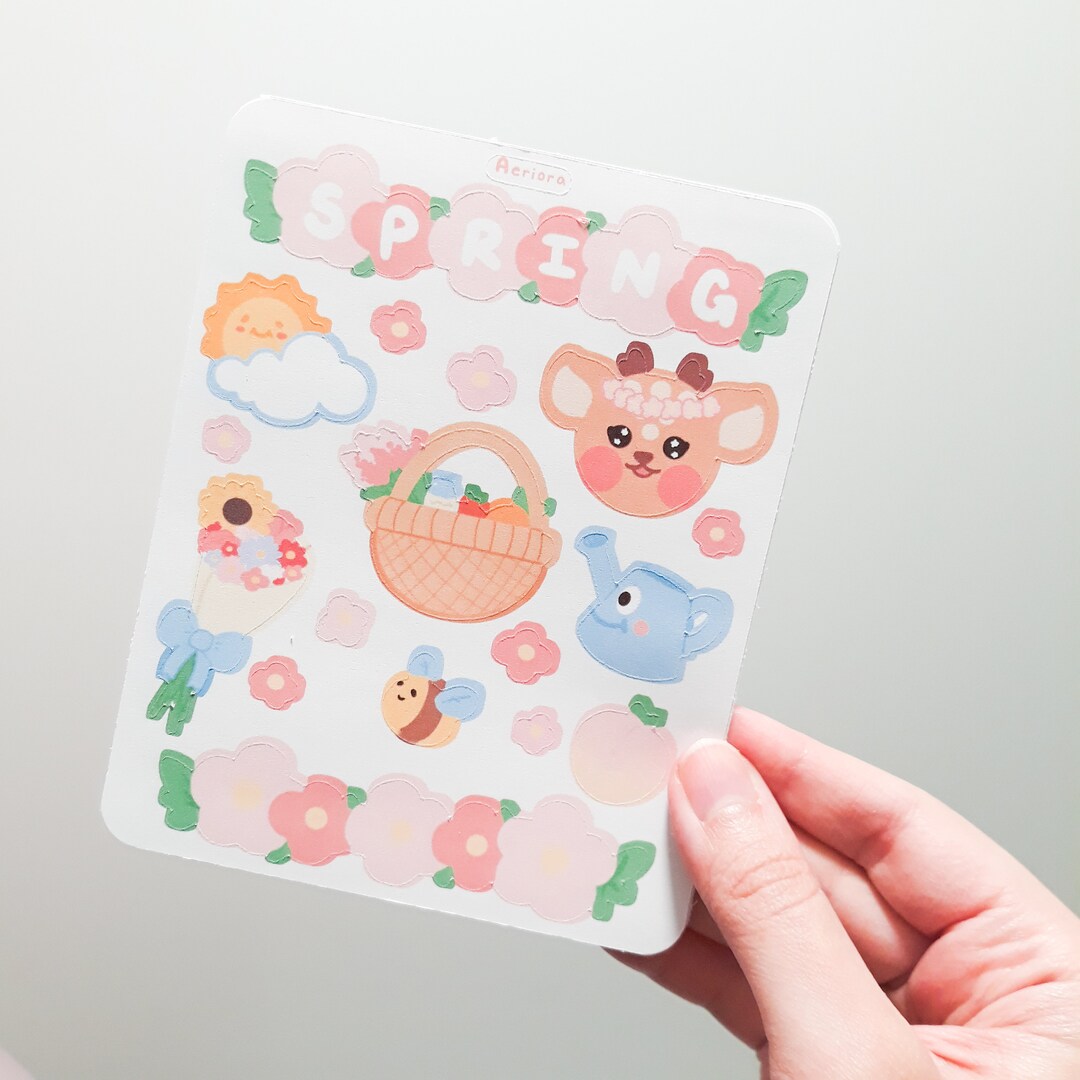 Spring Sticker Sheet | Cute Sticker Sheet | Kawaii Springtime Stickers ...