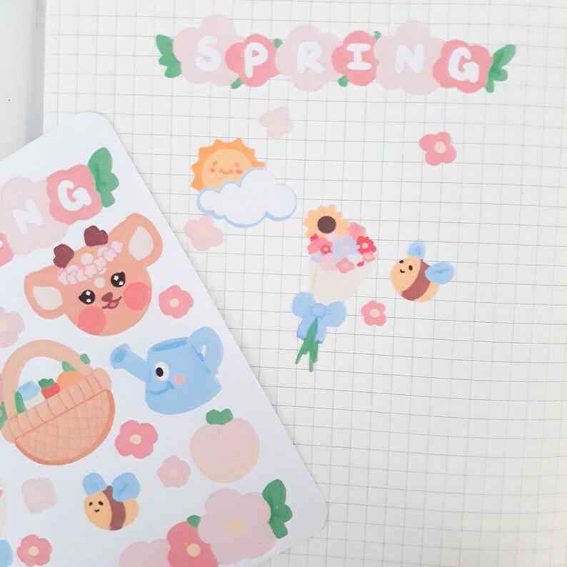 Spring Sticker Sheet Cute Sticker Sheet Kawaii Springtime - Etsy