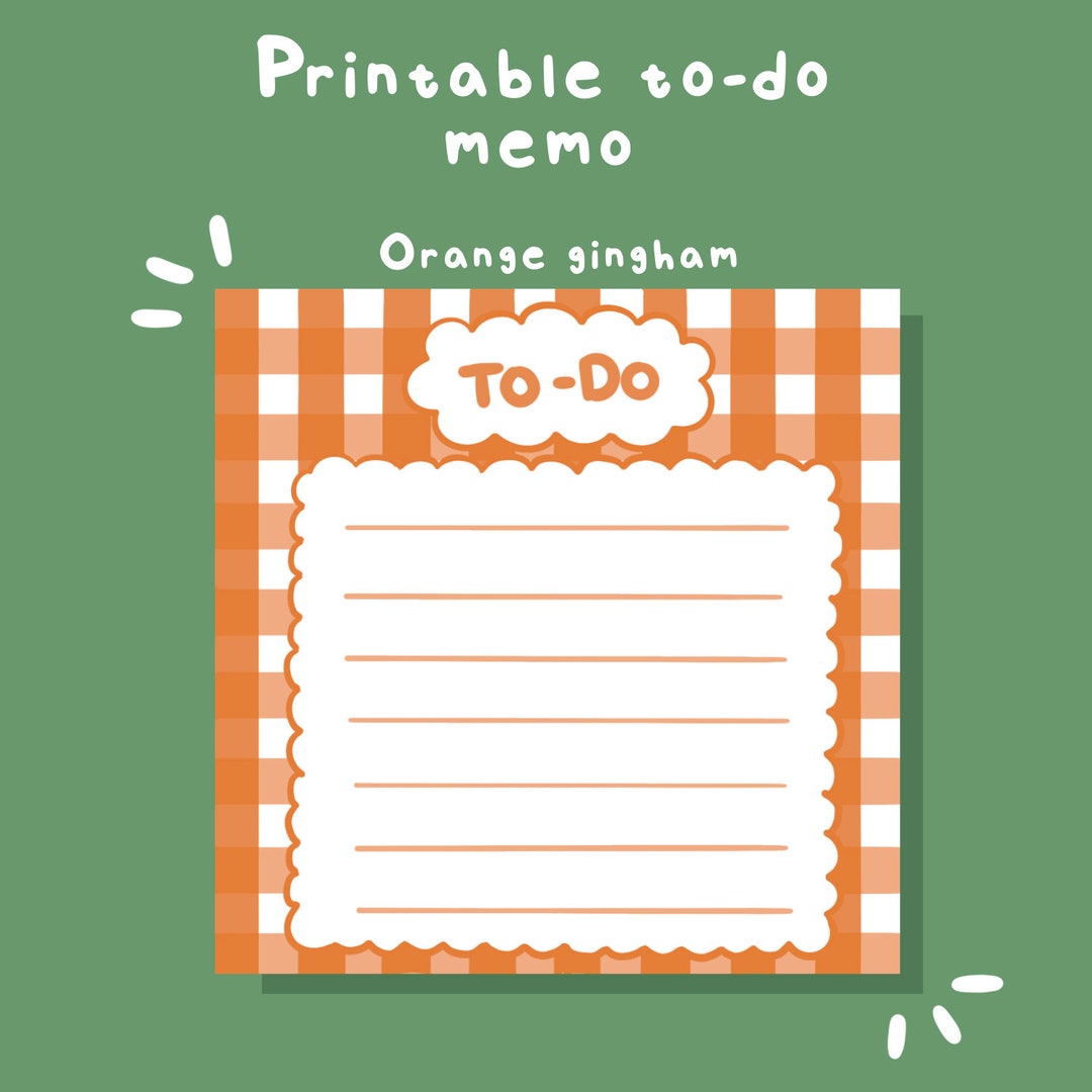 Orange Gingham To-do Memo Printable Sheet | Digital Download Memo ...