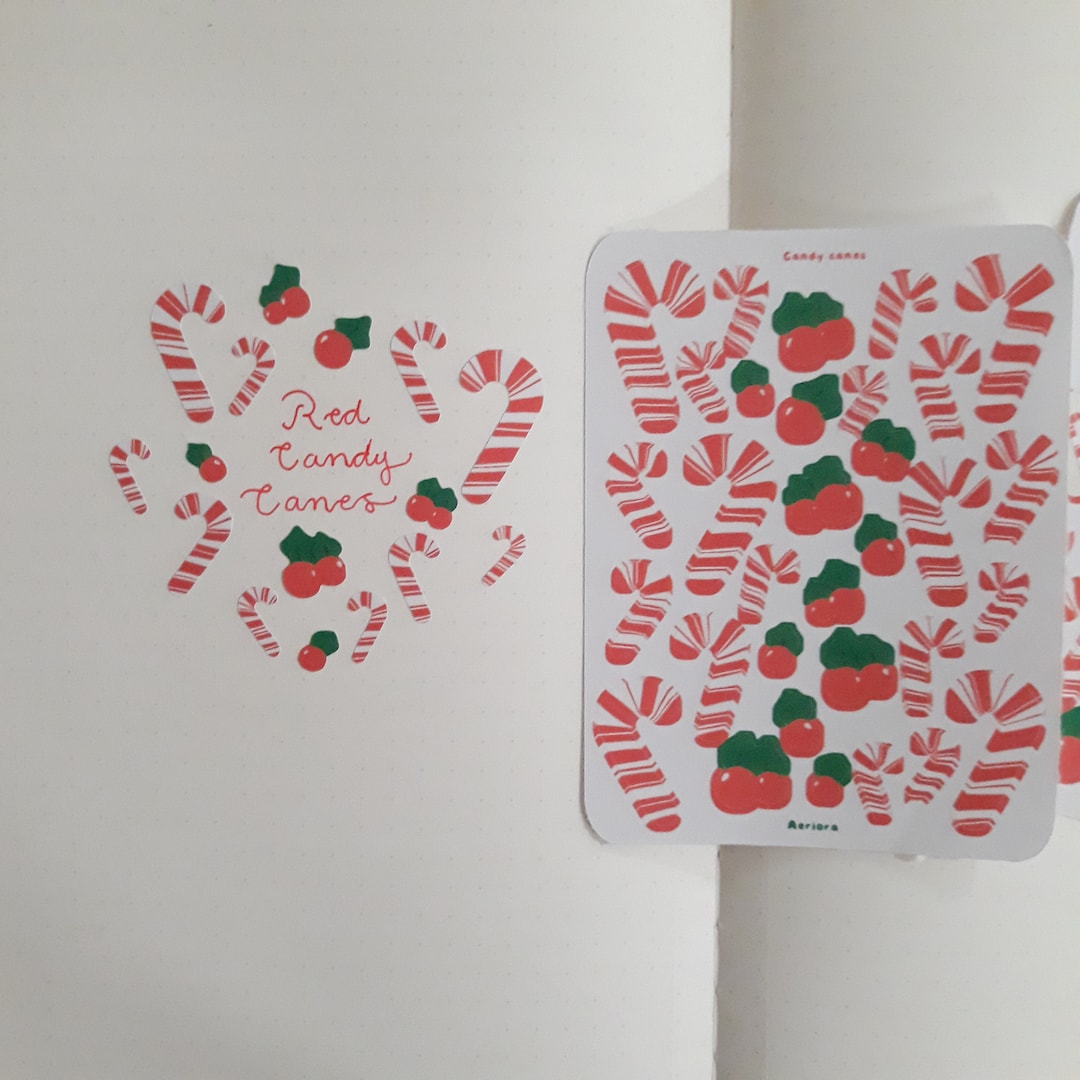 Red Candy Canes Sticker Sheet | Mini Candy Cane Stickers | Red Candy ...