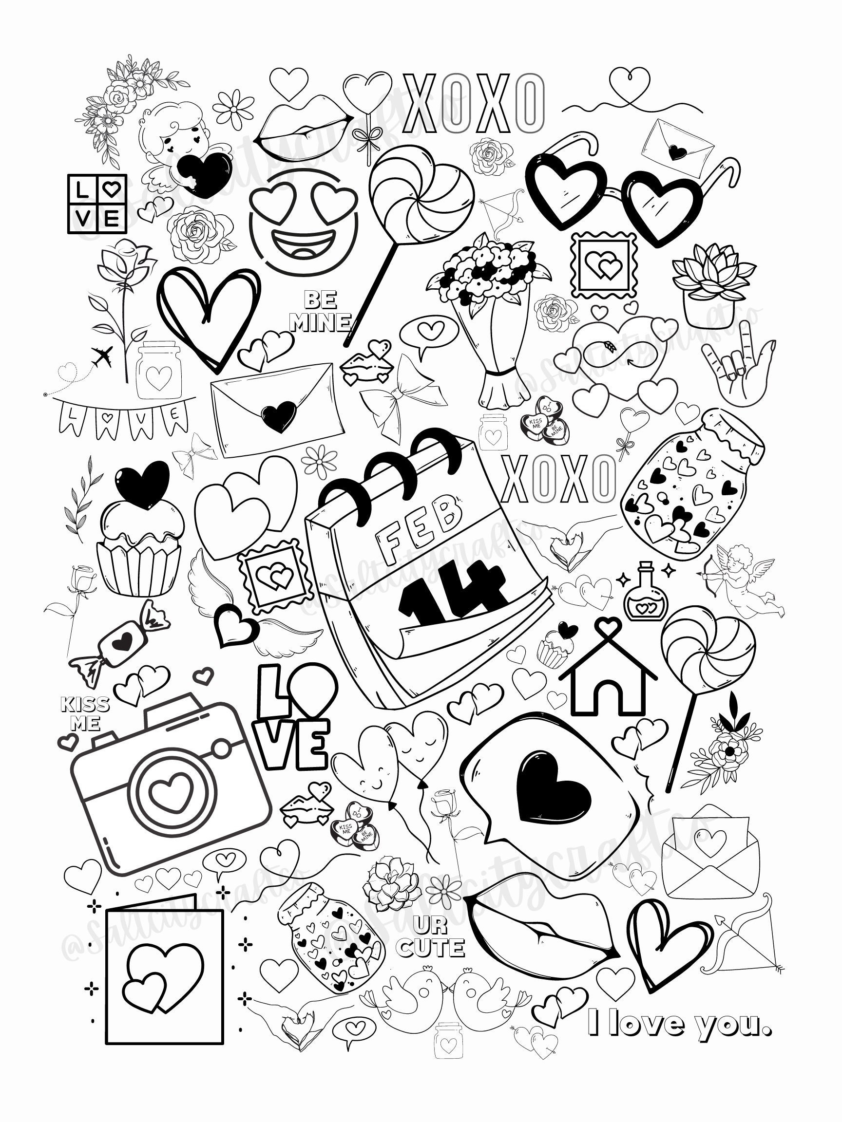 Valentine Coloring Poster, Kids Coloring Poster, Valentine Coloring ...
