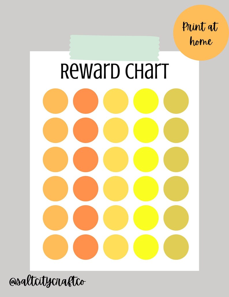 Yellow Reward Chart, Kids Reward Chart, Printable Reward Chart, Instant ...