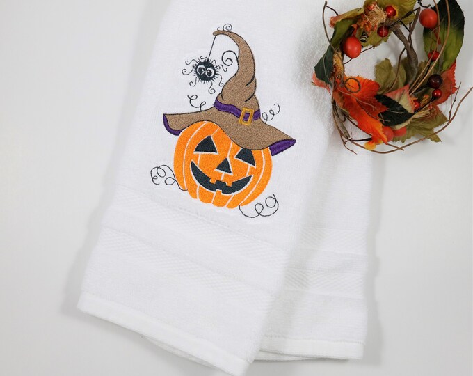 Embroidered Halloween Towel, Cotton Hand Towel, Halloween Decor ...