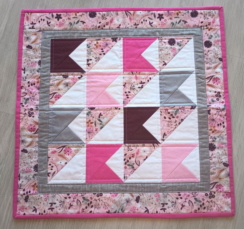 Small Table Topper, Quilted Table Topper, Pink Patchwork Quilt ...