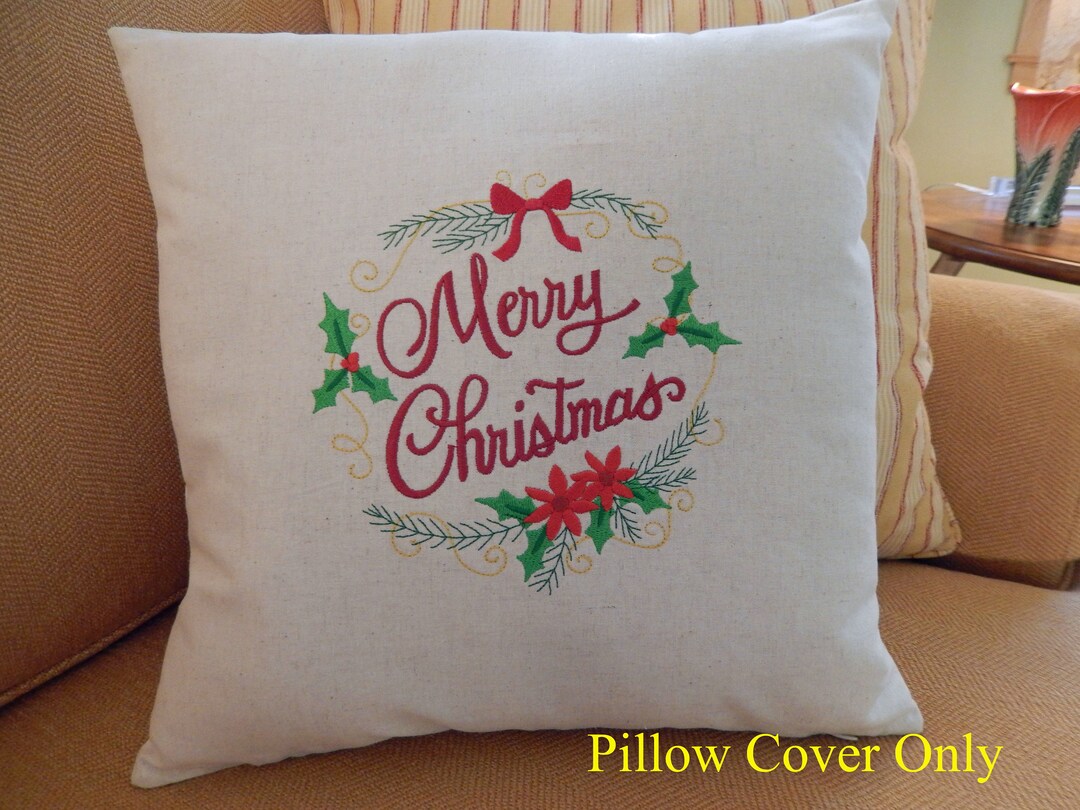 Embroidered Christmas Pillow COVER ONLY, Merry Christmas Pillow Case ...