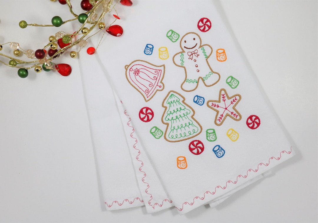 Embroidered Christmas Towel, Cookie Towel, Kitchen Decor, Cotton ...