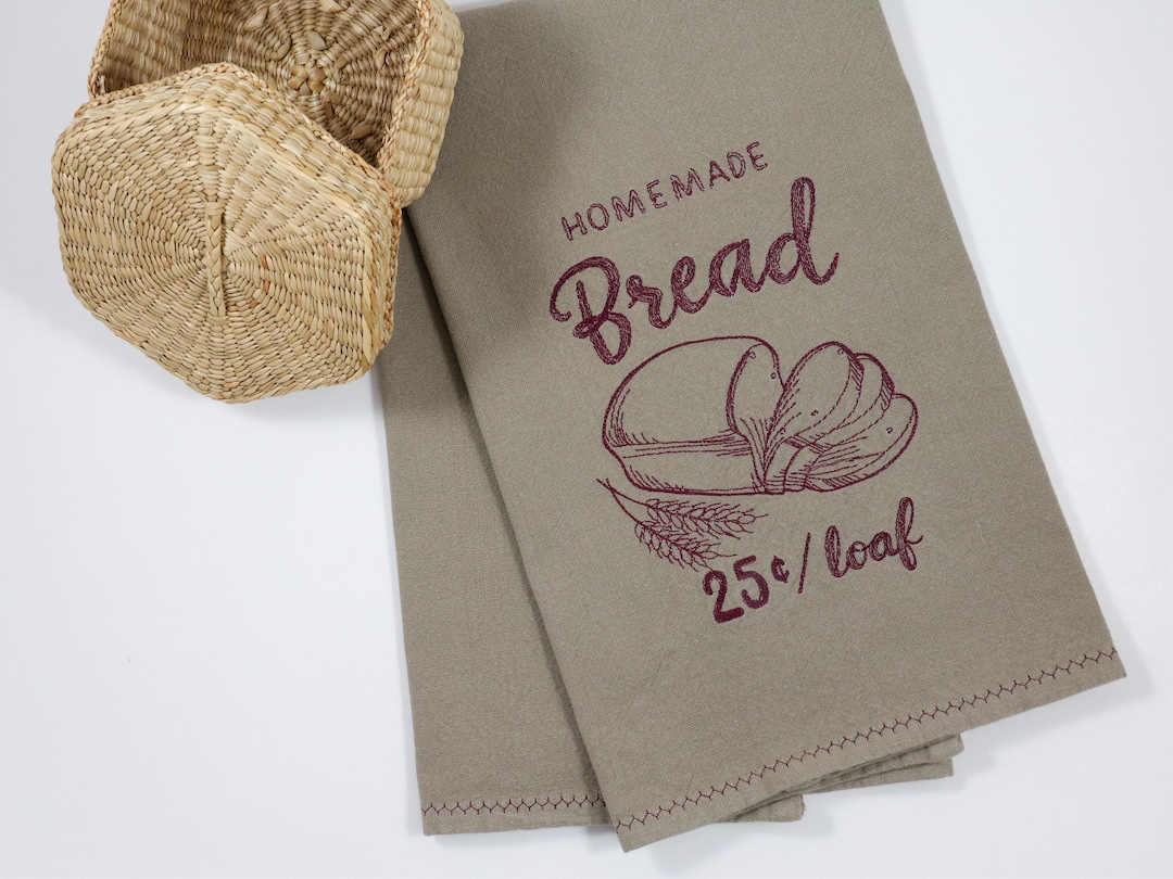Embroidered Bread Tea Towel: Vintage Farmhouse Kitchen Decor - Etsy