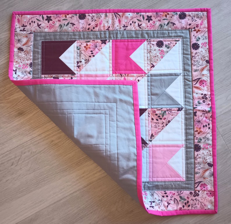 Small Table Topper, Quilted Table Topper, Pink Patchwork Quilt ...
