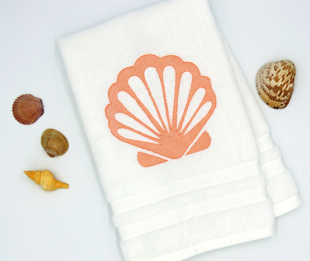 Seashell Towel, Scallop Shell Hand Towel, Embossed Seashell Design ...