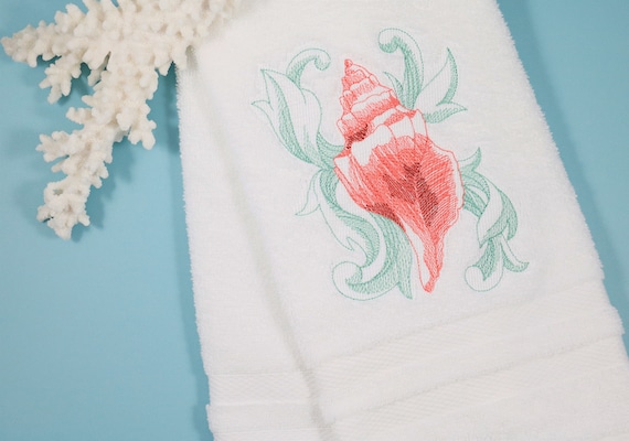 Seashell Hand Towel Beach Decor Coastal Hand Towel Tropical - Etsy