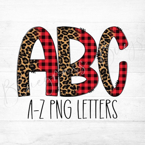 A-Z Leopard Buffalo Plaid Doodle Letters PNG Doodle Alphabet - Etsy