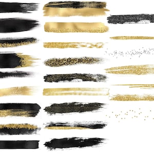 Black and Gold Paint Strokes, Brush Stroke Clipart, Paint Stroke ...