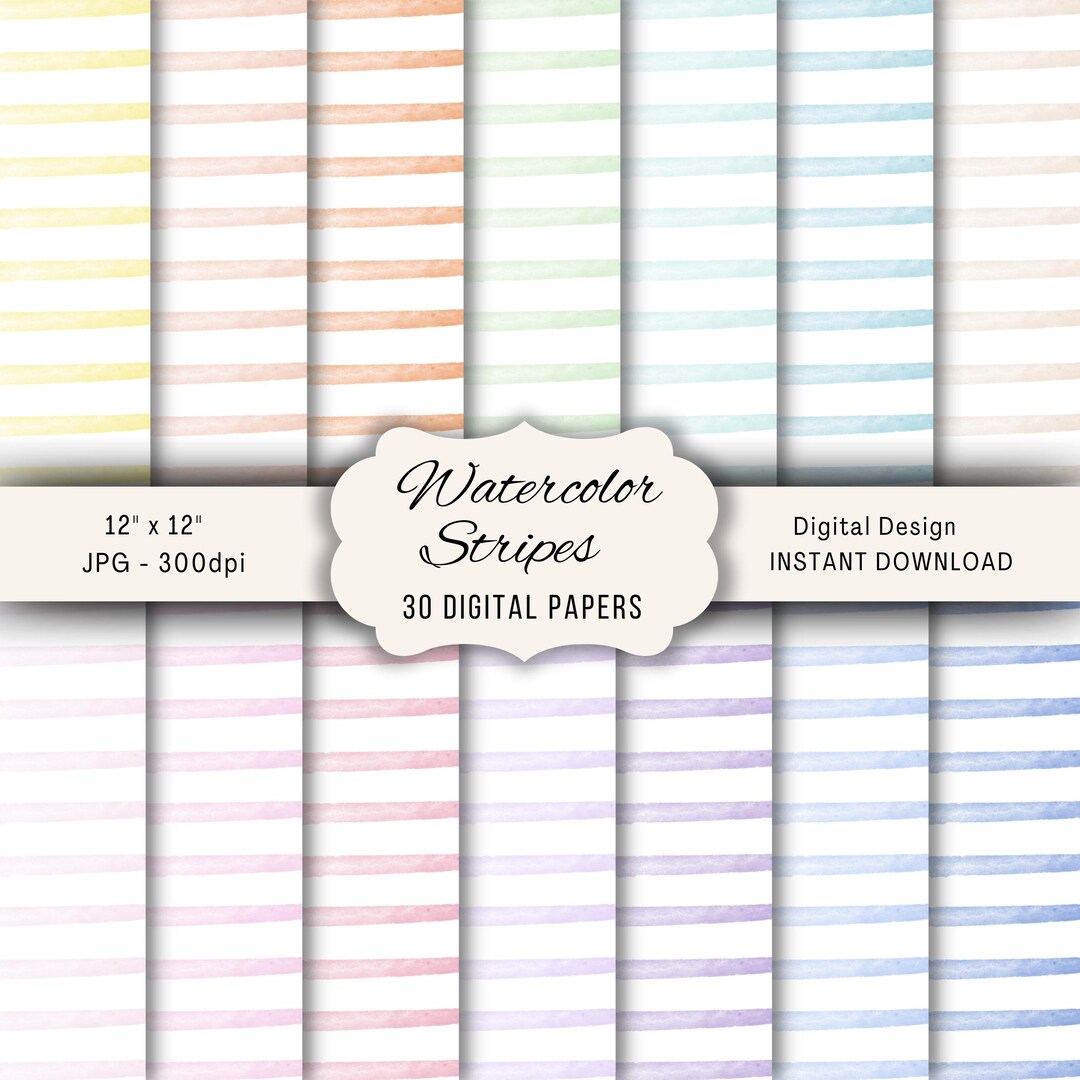 Watercolor Stripes Digital Paper, Watercolor Texture, Printable ...