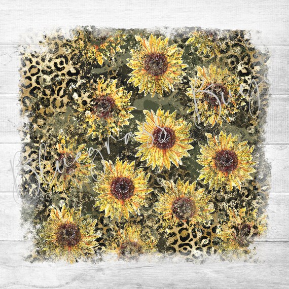 Leopard Camo and Sunflower Background PNG Distressed Camo | Etsy