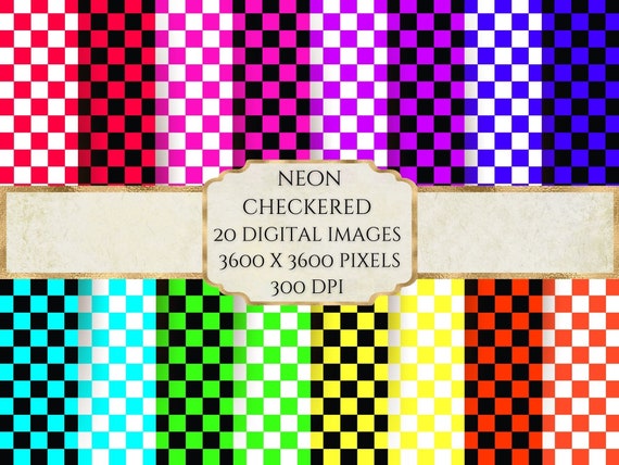 Neon Checkered Digital Paper Neon Check Pattern Printable - Etsy