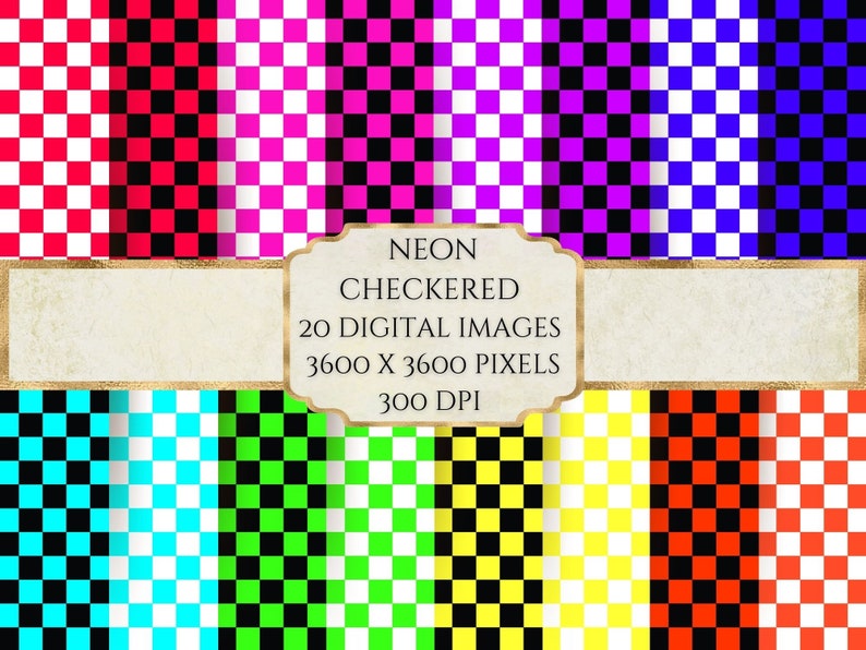 Neon Checkered Digital Paper Neon Check Pattern Printable - Etsy
