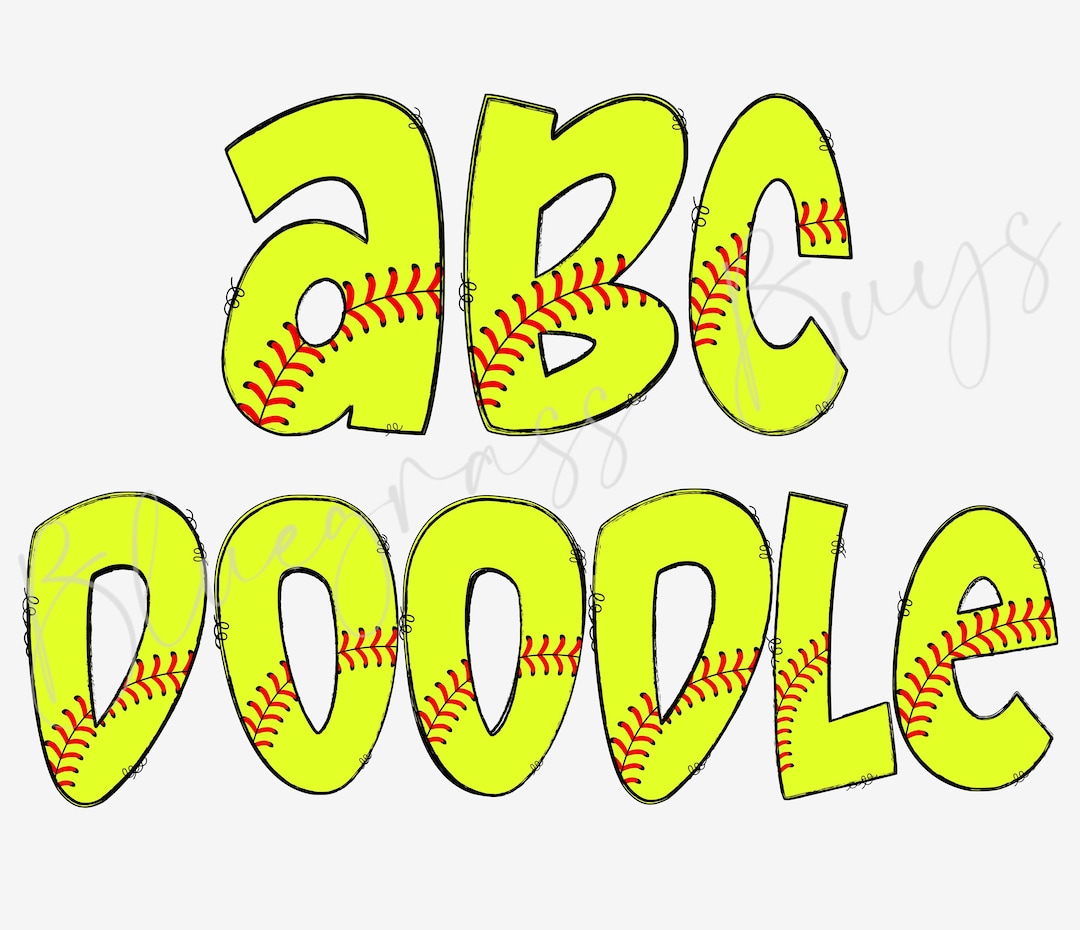 Softball Font, Softball Alphabet Doodle, Baseball Stitches, Alphabet ...