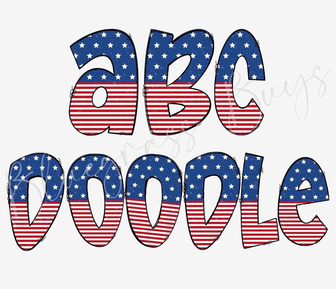 Patriotic Alphabet Doodle Letters - USA PNG Doodle Alphabet ...