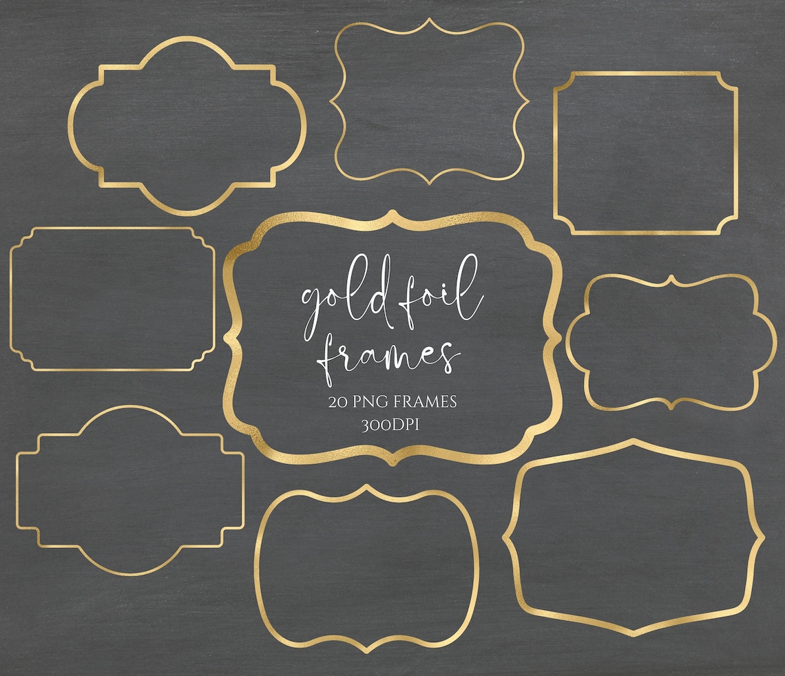Gold Foil Frames, Frame Clipart, Vintage Border Frames PNG - Etsy