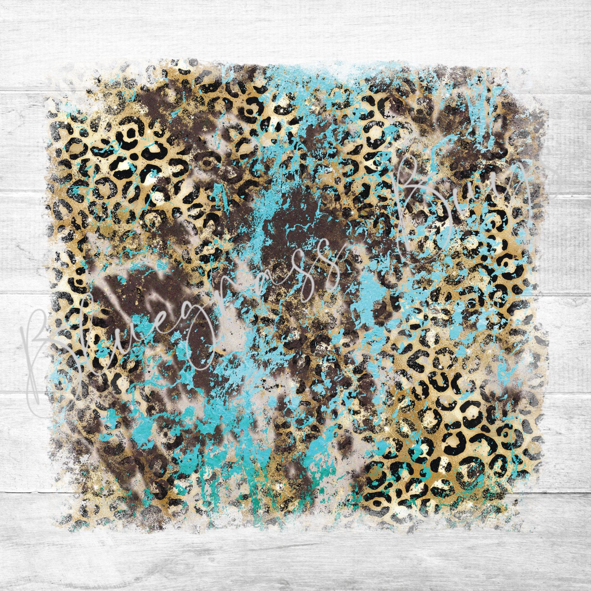 Turquoise Cowhide and Leopard Background PNG Distressed | Etsy