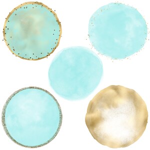 Turquoise and Gold Watercolor Elements - Watercolor Clipart - Frame ...
