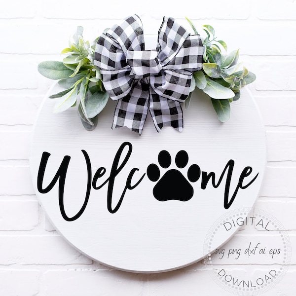 Welcome With Paw Print Svg - Etsy