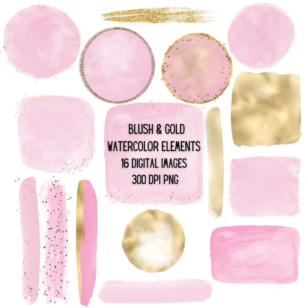 Blush and Gold Watercolor Elements - Watercolor Clipart - Frame ...