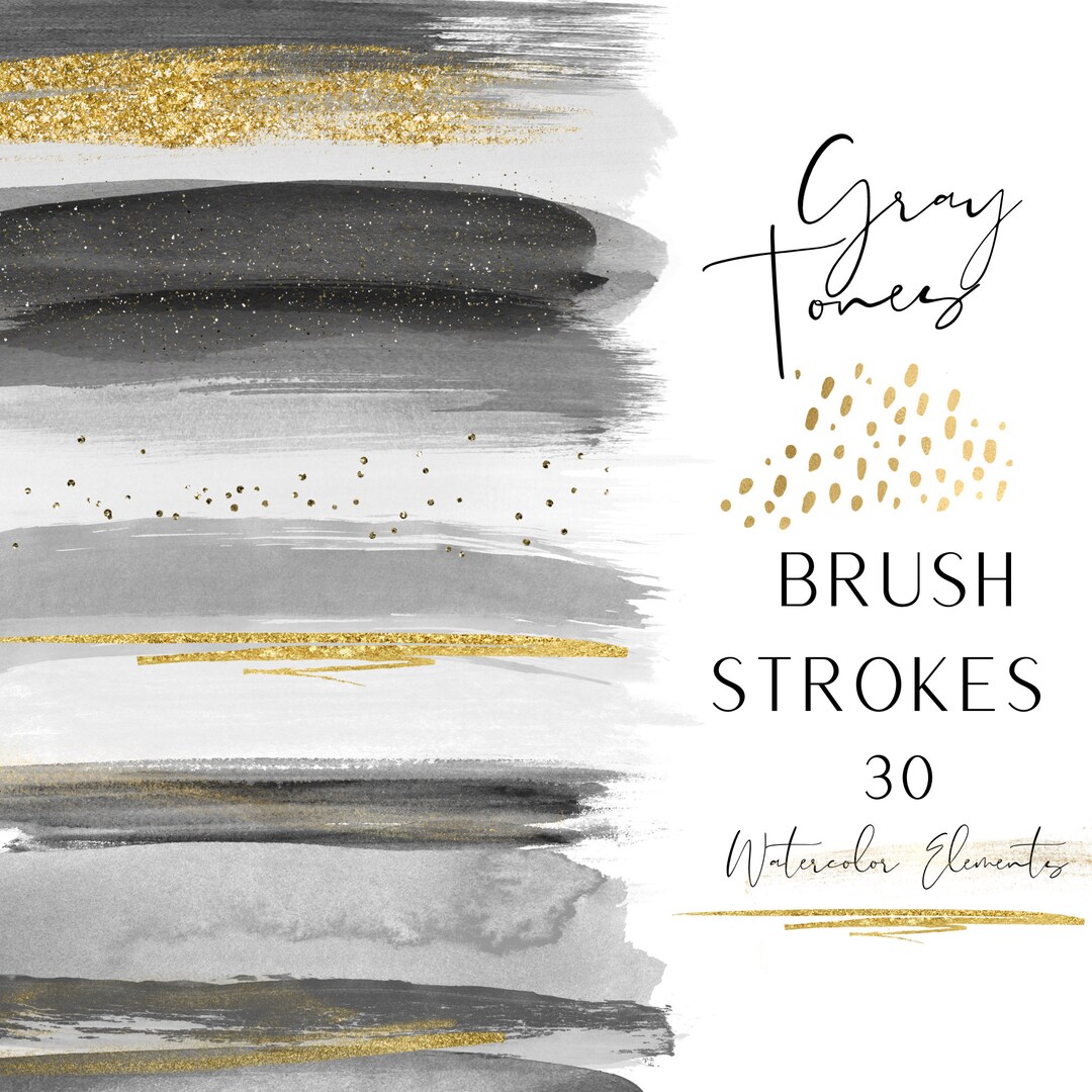 Gray & Gold Watercolor Brush Strokes - Watercolor Clipart - Paint ...