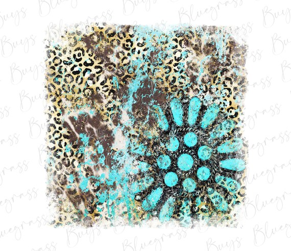 Turquoise Cowhide and Leopard Background PNG Distressed | Etsy