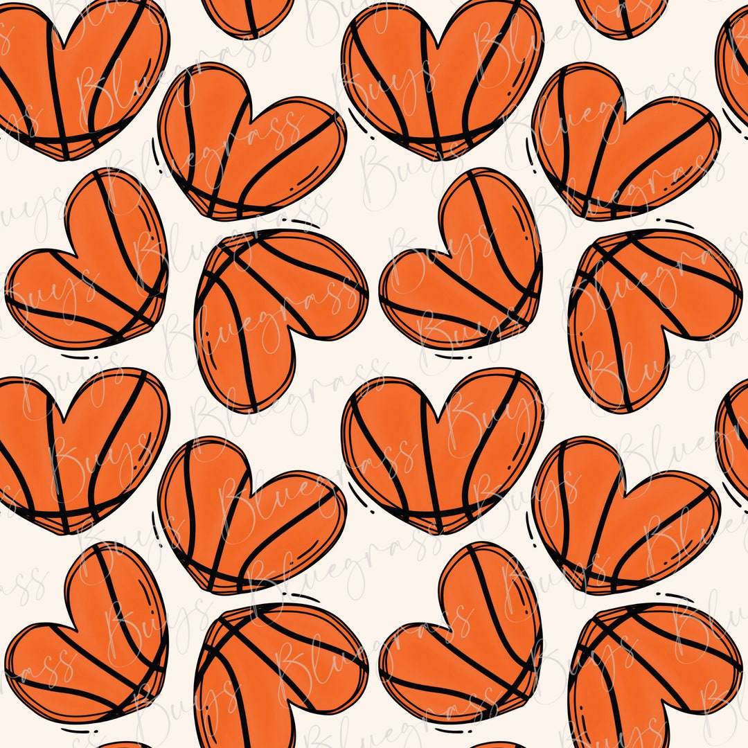 Basketball Seamless Pattern, Basketball Hearts Repeating Pattern ...